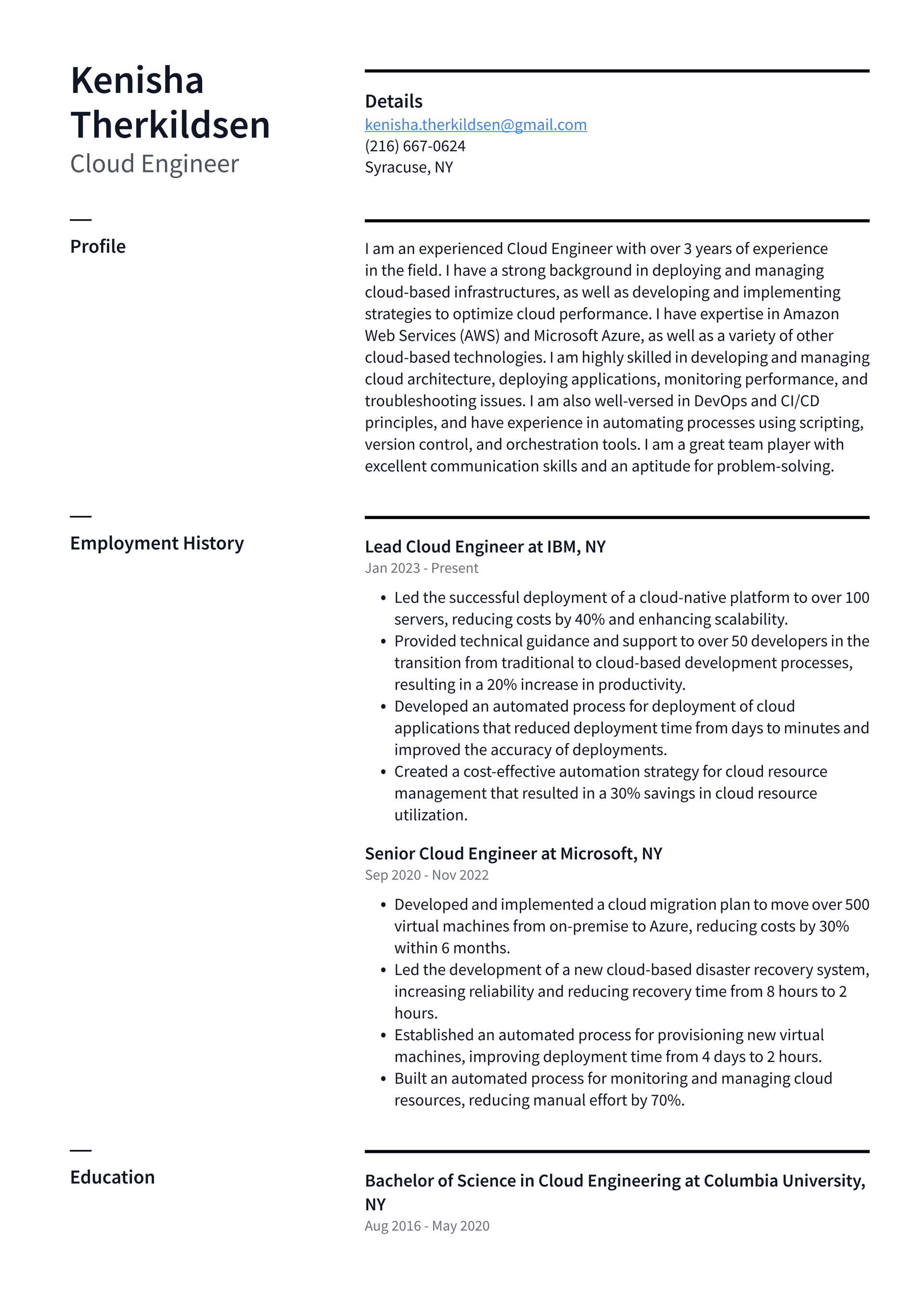 Microsoft Cloud Engineer Resume Examples | ResumeCat