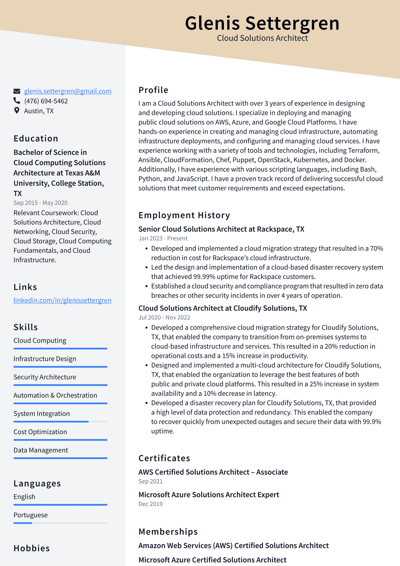 Microsoft Cloud Solutions Architect Resume Examples