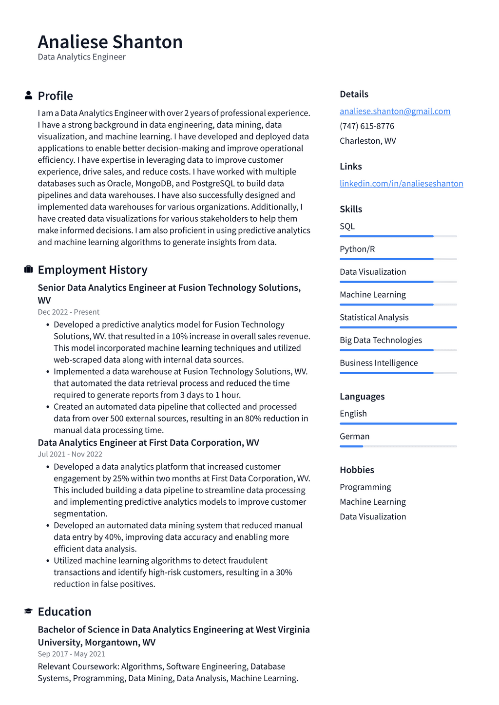 Microsoft Data Analytics Engineer Resume Examples