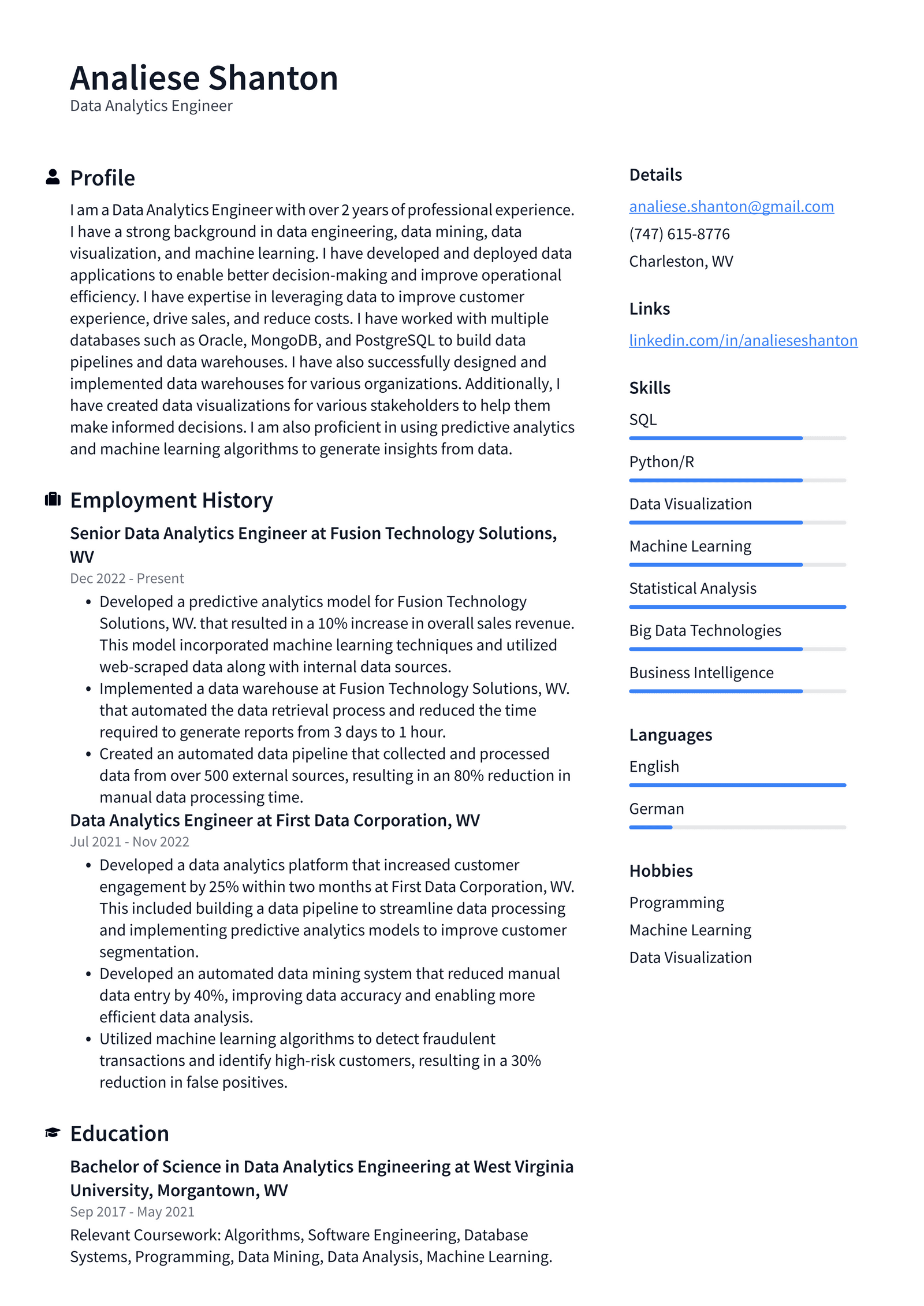 Microsoft Data Analytics Engineer Resume Examples