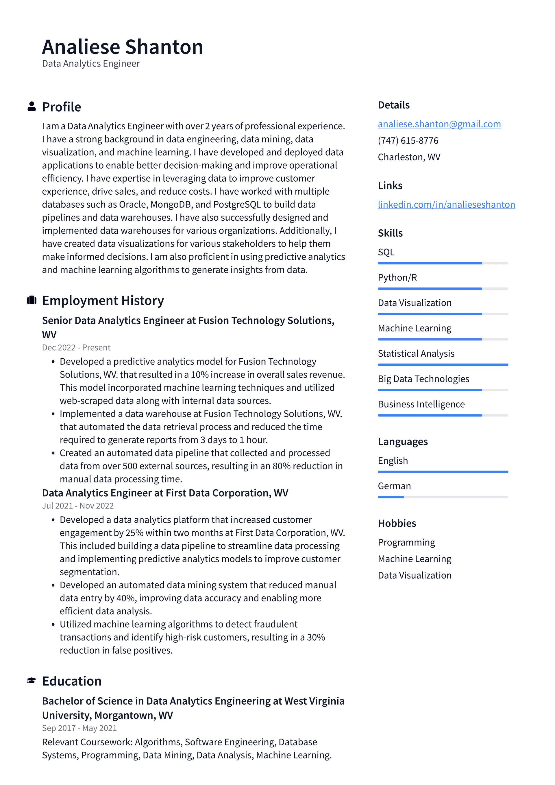 Microsoft Data Analytics Engineer Resume Examples