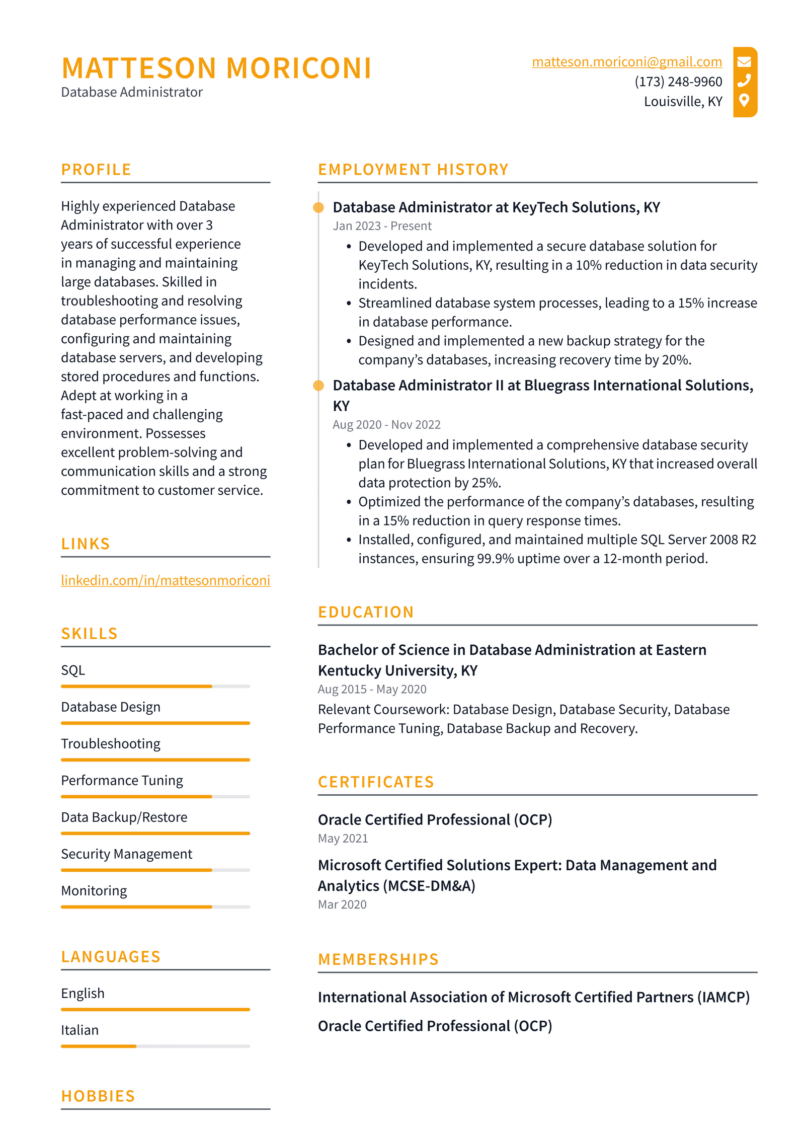 Microsoft Database Administrator Resume Examples | ResumeCat