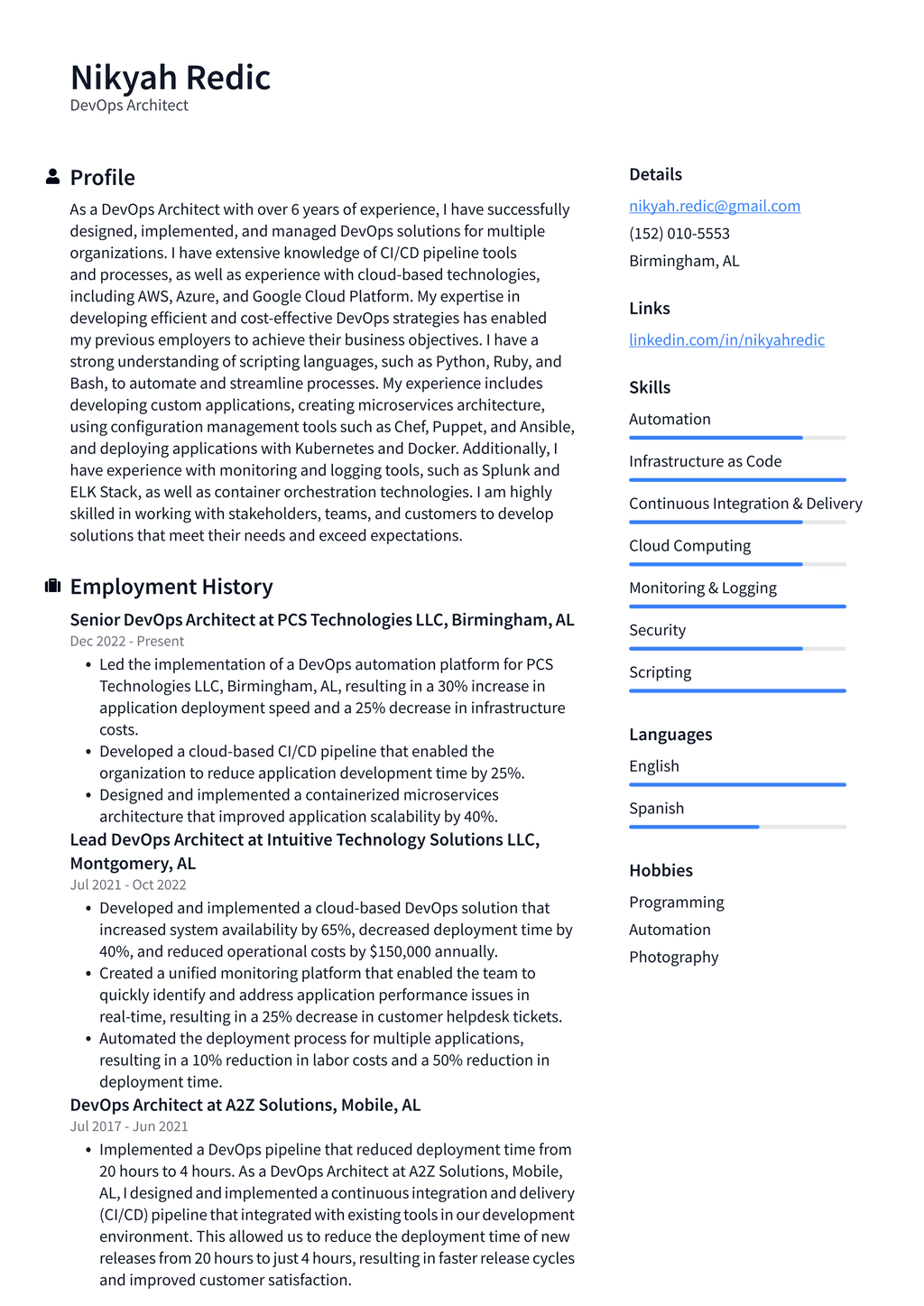 Microsoft DevOps Architect Resume Examples | ResumeCat
