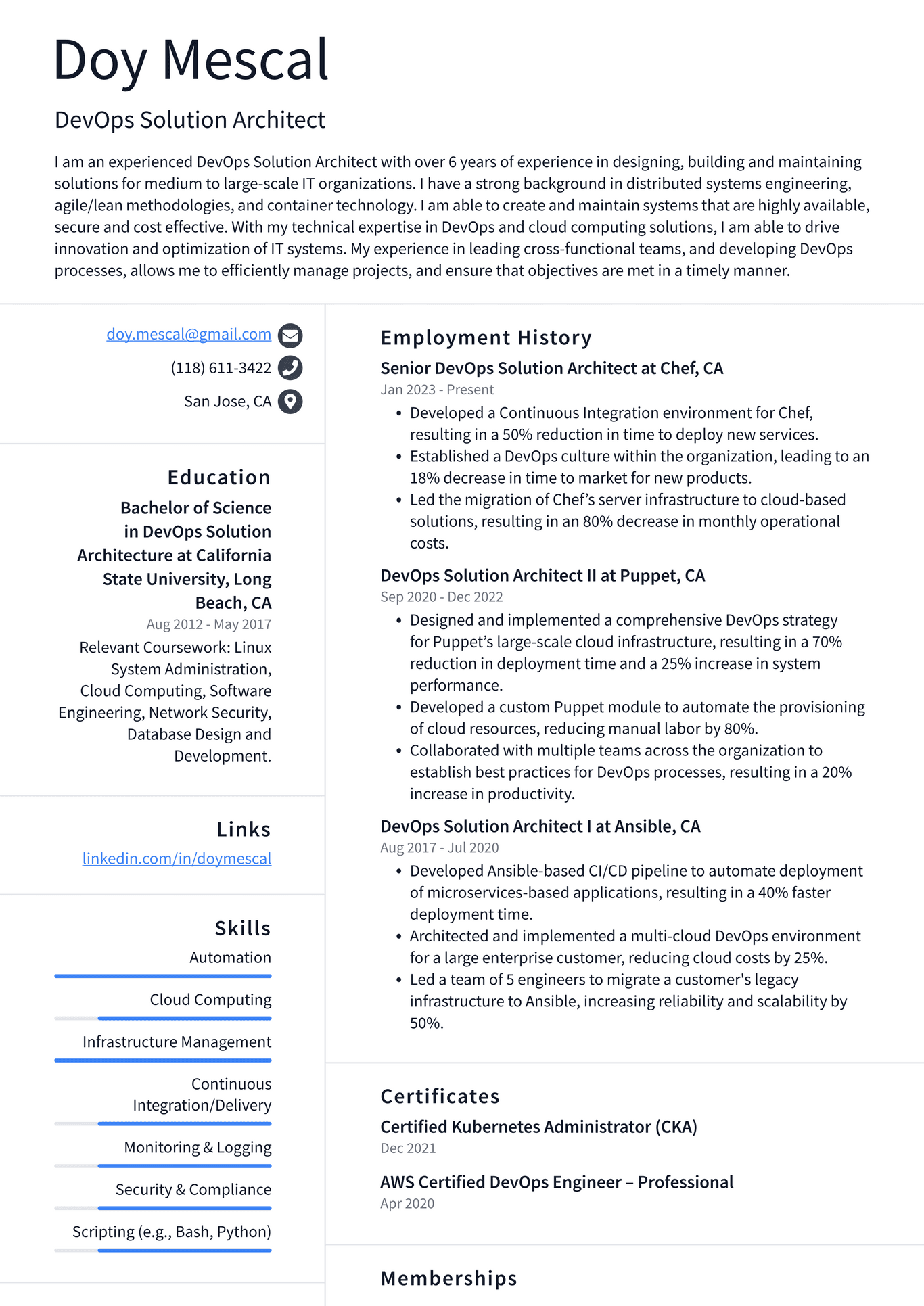 Microsoft DevOps Solution Architect Resume Examples