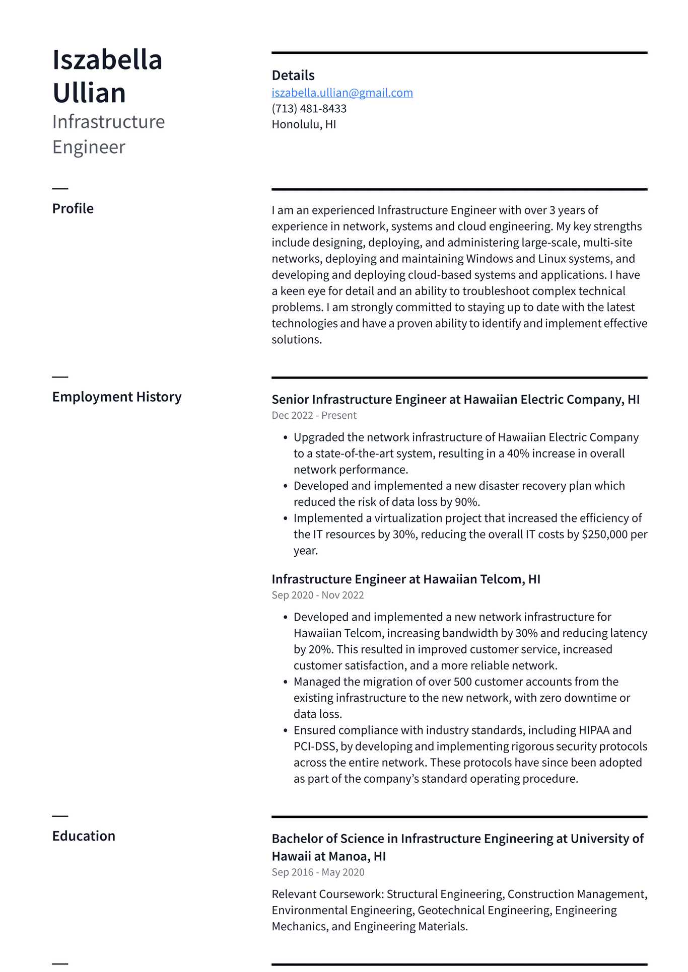 Microsoft Infrastructure Engineer Resume Examples