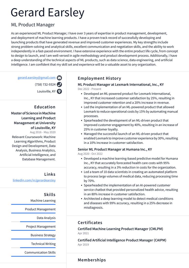 Microsoft ML Product Manager Resume Examples | ResumeCat
