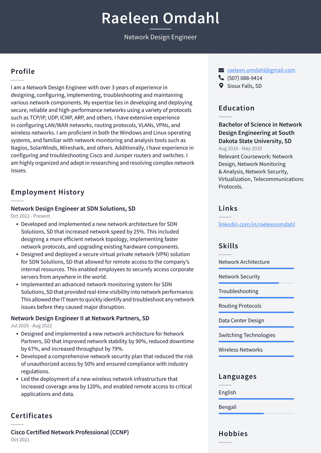 Microsoft Network Design Engineer Resume Examples