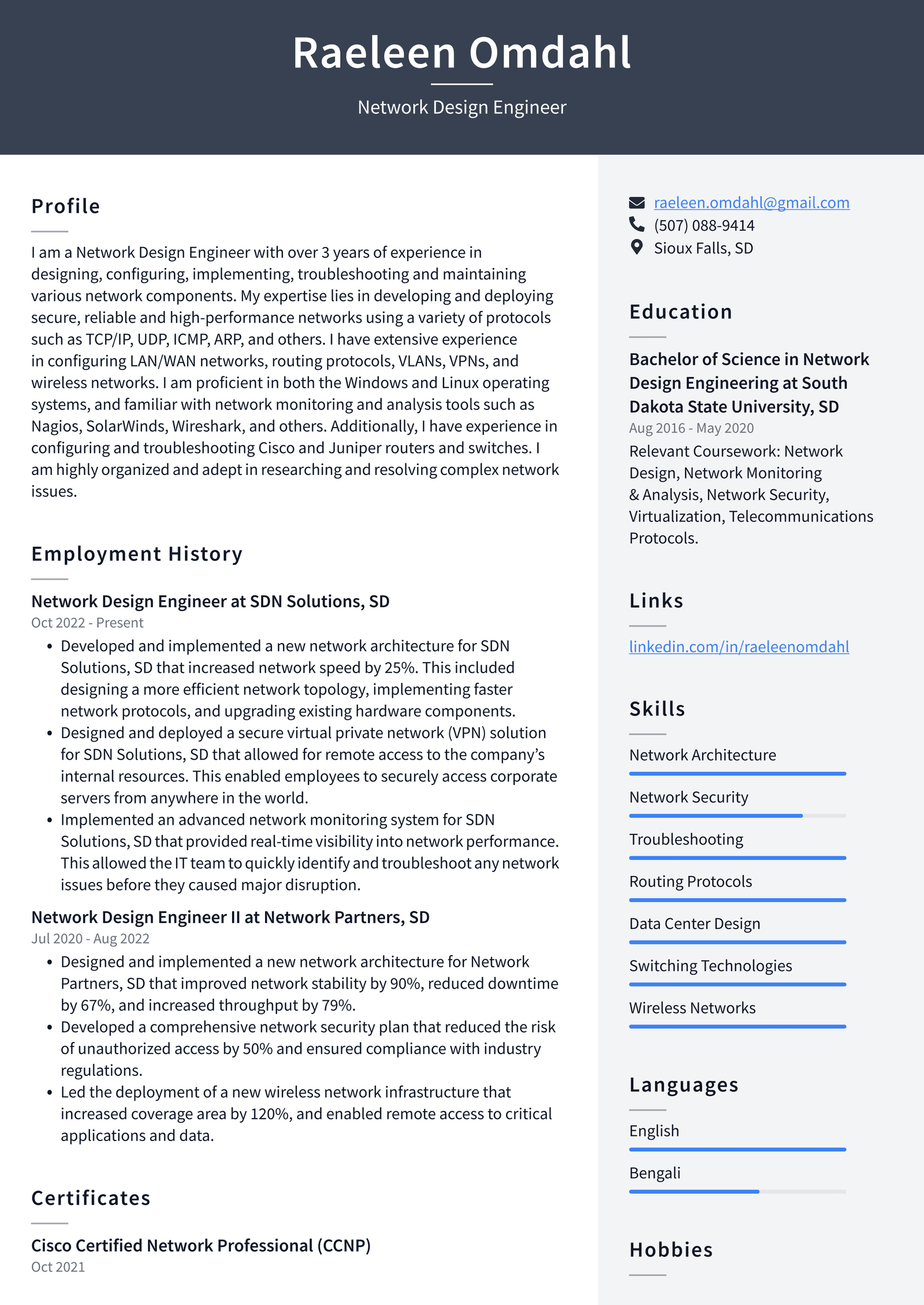 Microsoft Network Design Engineer Resume Examples