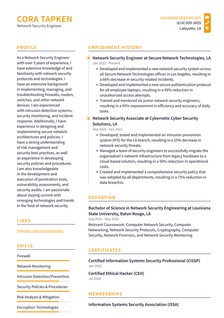 Microsoft Network Security Engineer Resume Examples