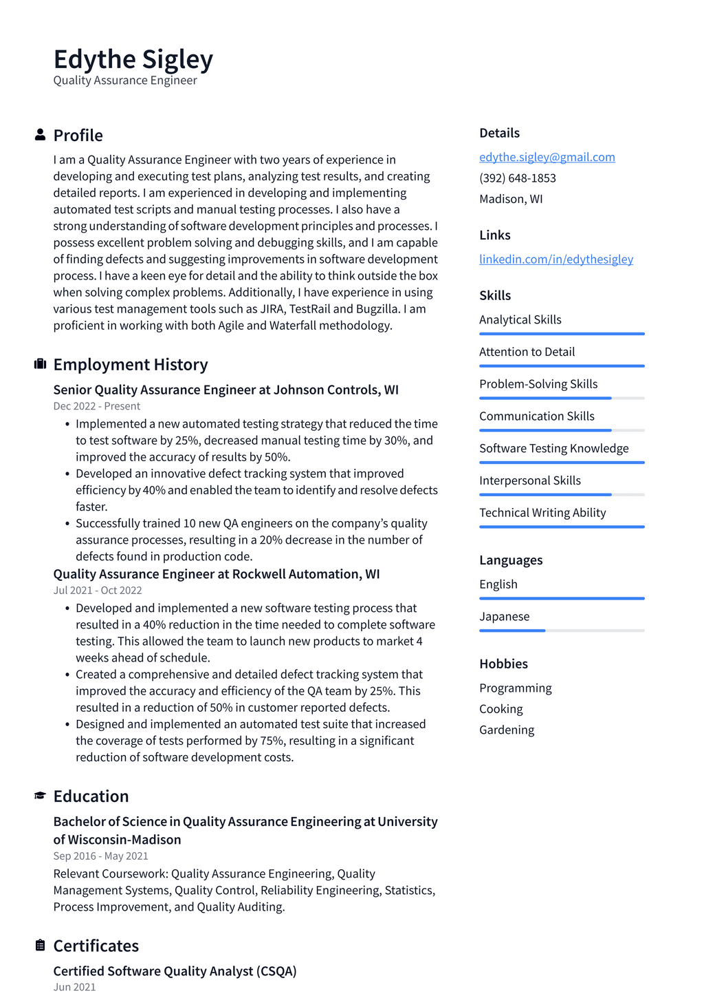Microsoft Quality Assurance Engineer Resume Examples