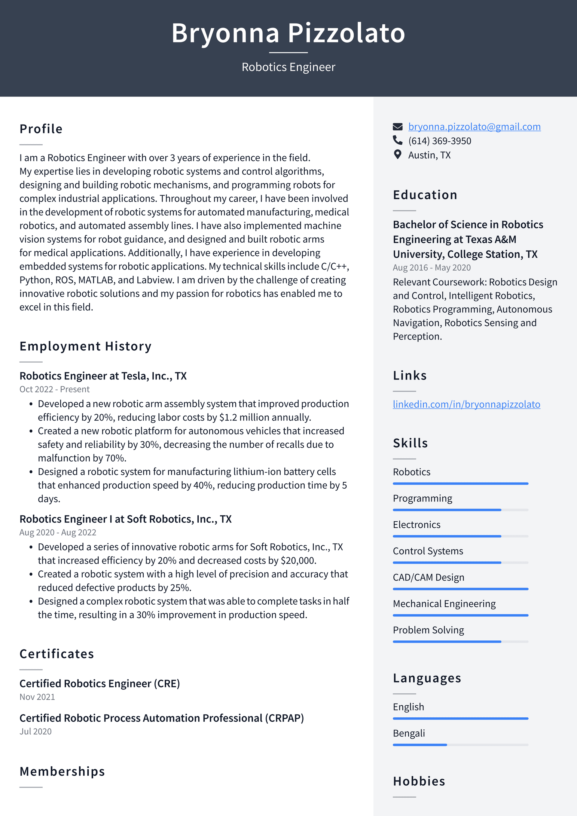 Microsoft Robotics Engineer Resume Examples | ResumeCat