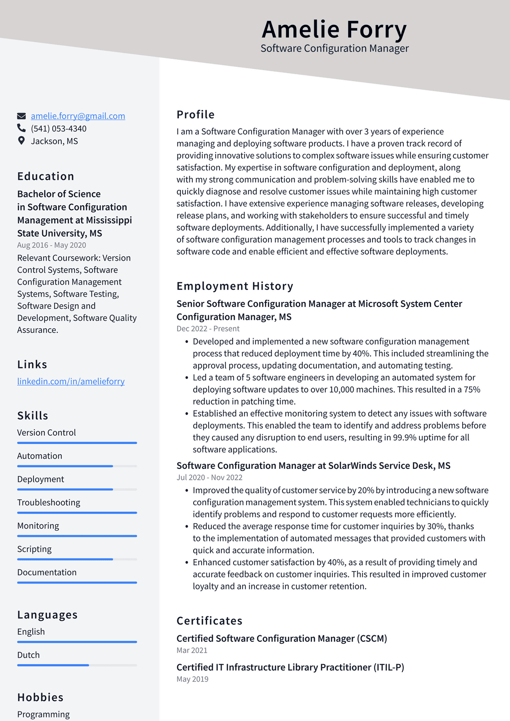Microsoft Software Configuration Manager Resume Examples