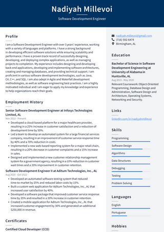 Microsoft Software Development Engineer Resume Examples