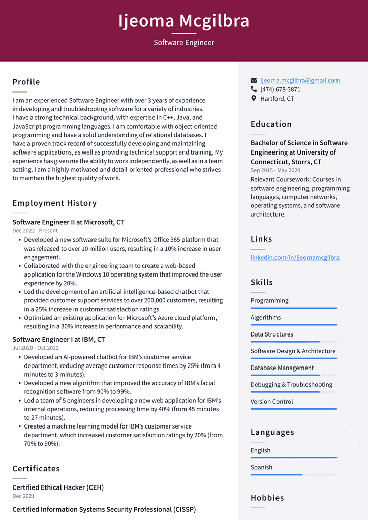 Microsoft Software Engineer Resume Examples | ResumeCat