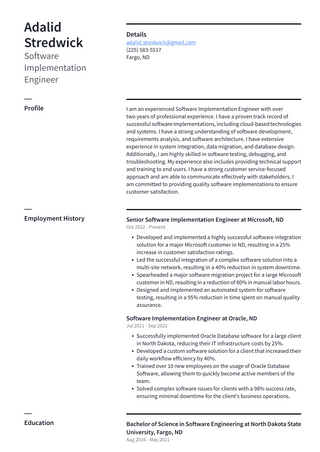Microsoft Software Implementation Engineer Resume Examples