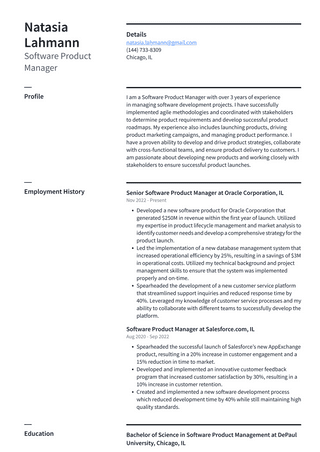 Microsoft Software Product Manager Resume Examples