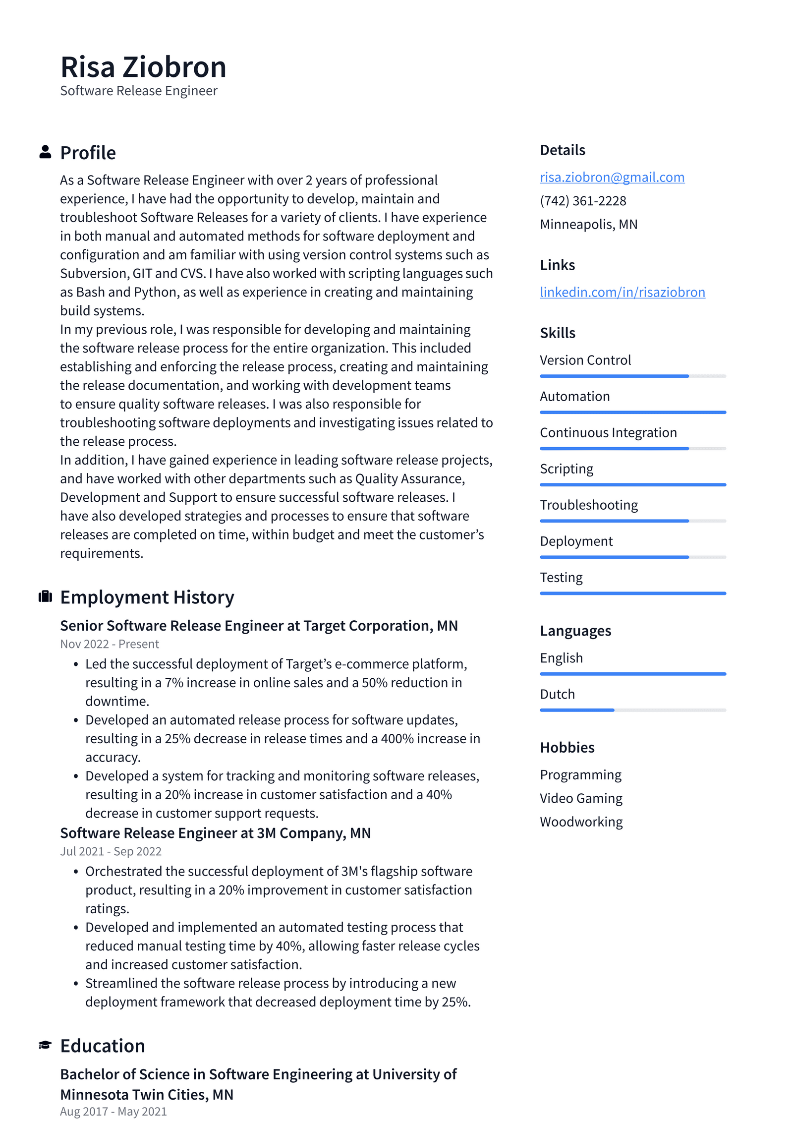 Microsoft Software Release Engineer Resume Examples