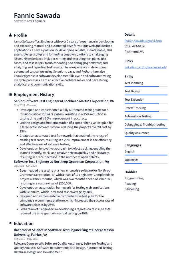 Microsoft Software Test Engineer Resume Examples ResumeCat