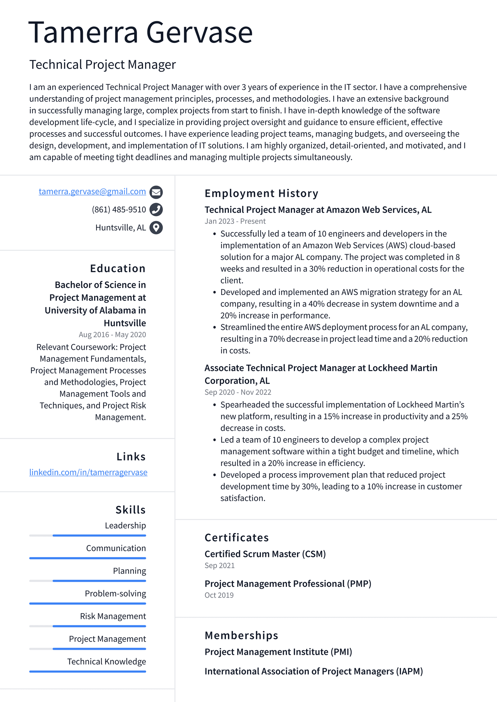 Microsoft Technical Project Manager Resume Examples