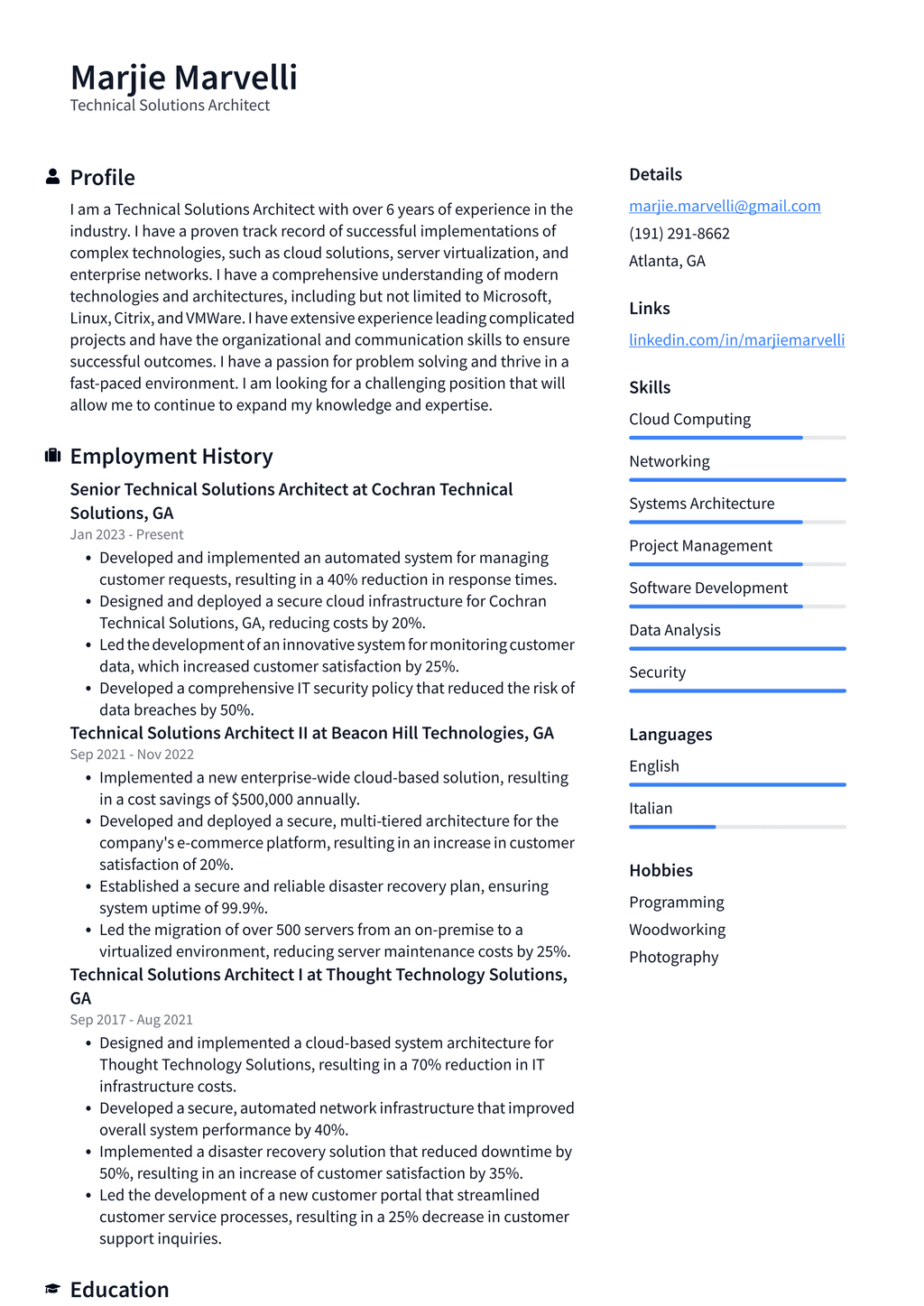 Microsoft Technical Solutions Architect Resume Examples