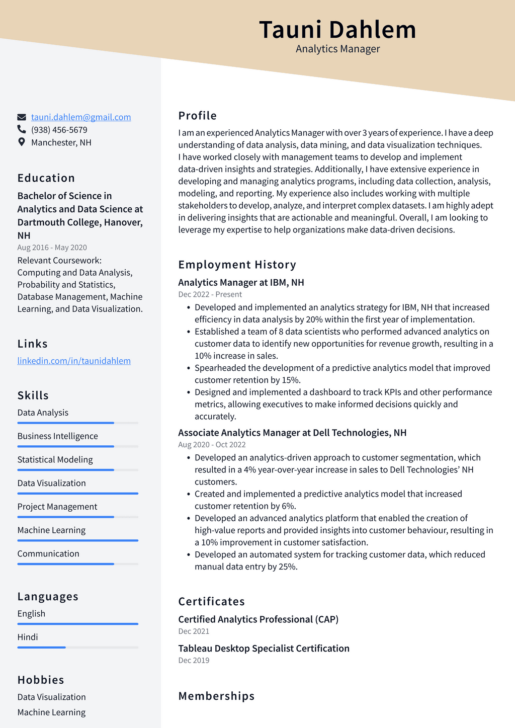 Netflix Analytics Manager Resume Examples | ResumeCat