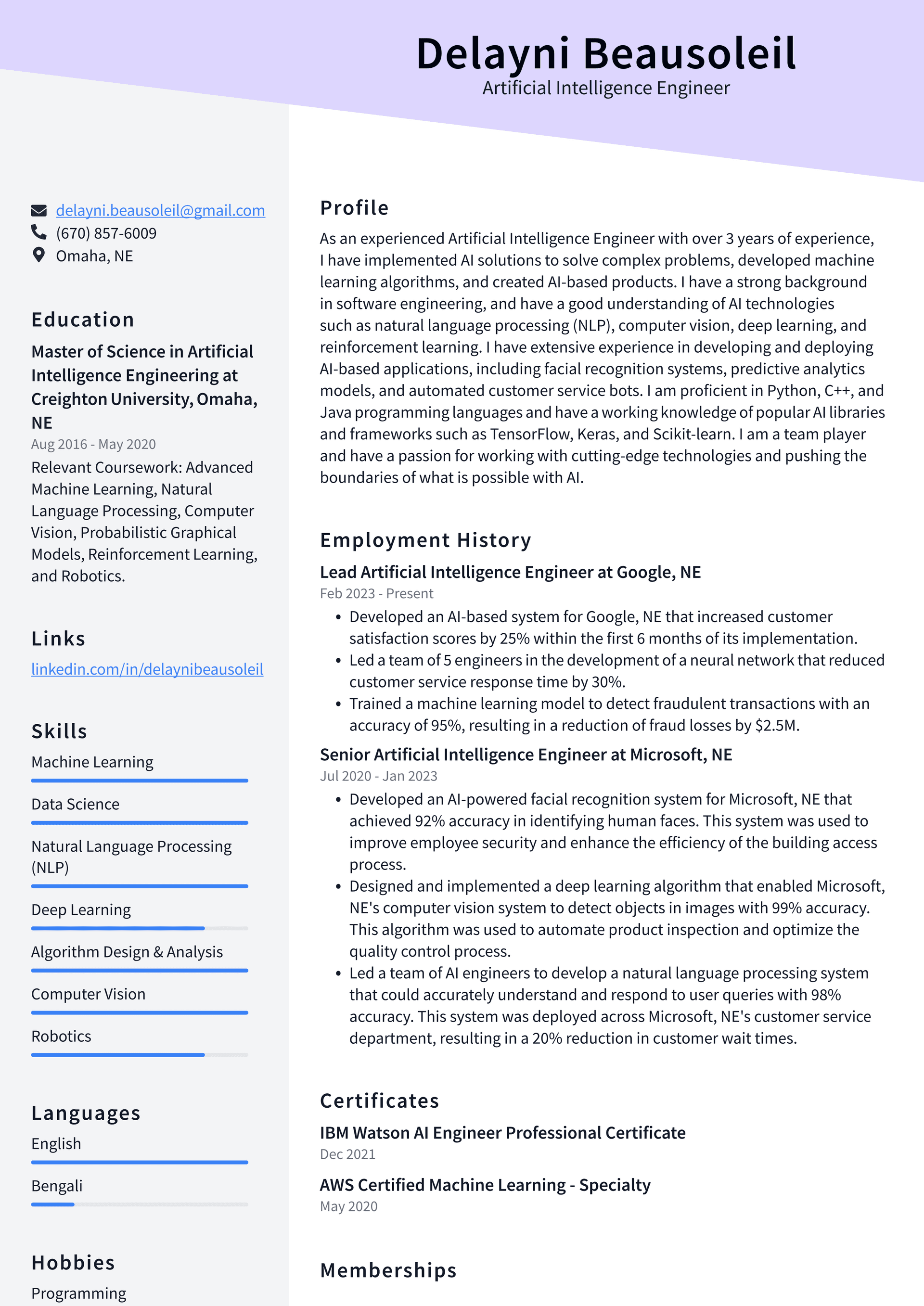 Netflix Artificial Intelligence Engineer Resume Examples