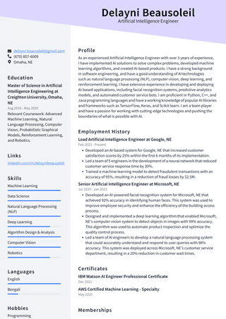 Netflix Artificial Intelligence Engineer Resume Examples