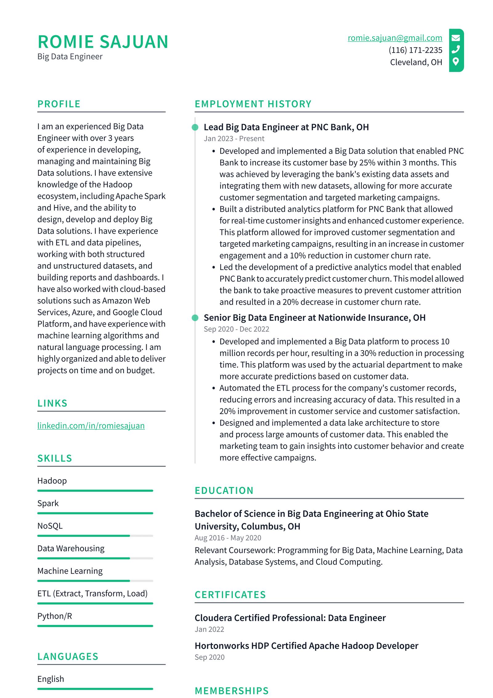 Netflix Big Data Engineer Resume Examples | ResumeCat