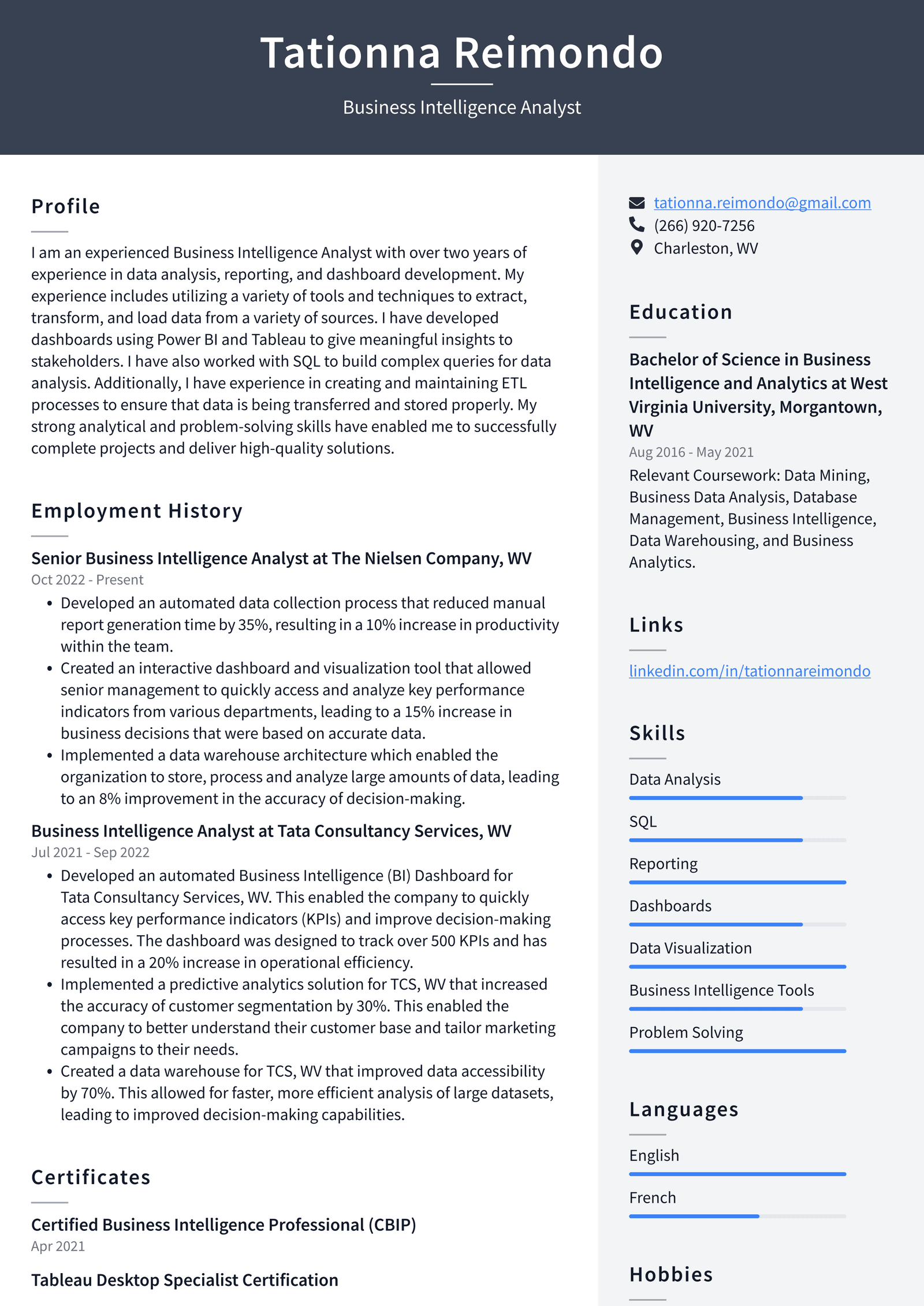 Netflix Business Intelligence Analyst Resume Examples