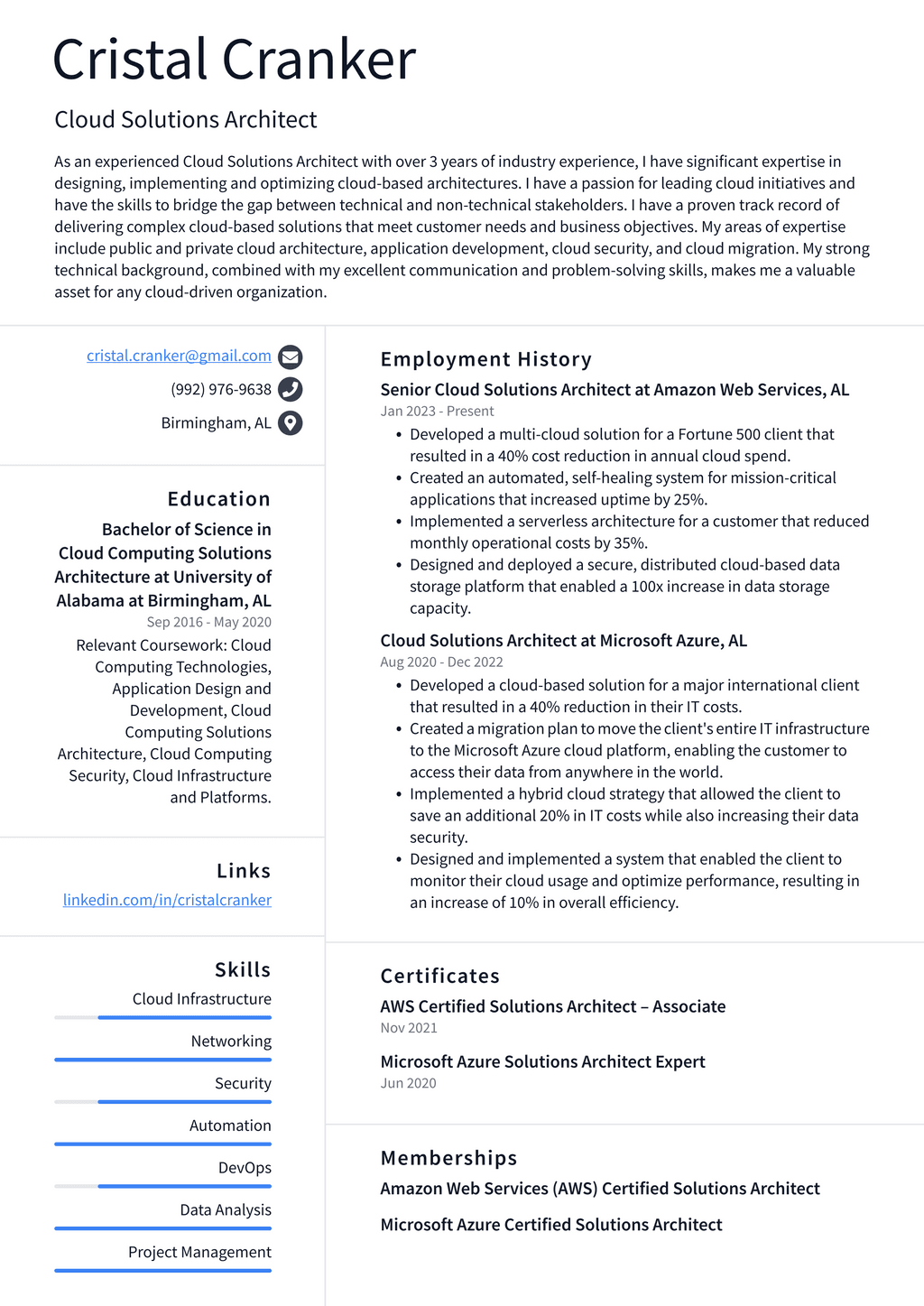 Netflix Cloud Solutions Architect Resume Examples