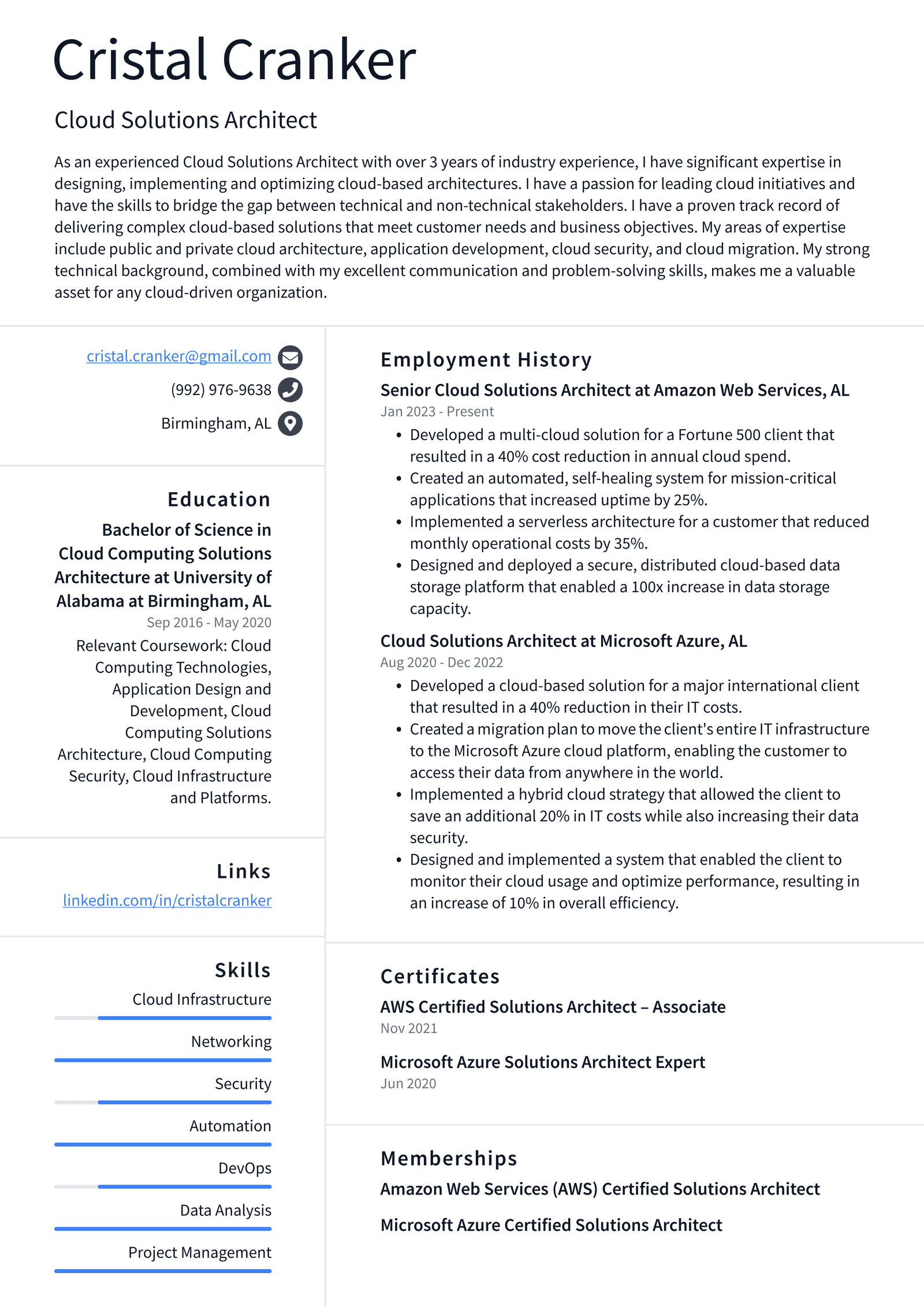 Netflix Cloud Solutions Architect Resume Examples