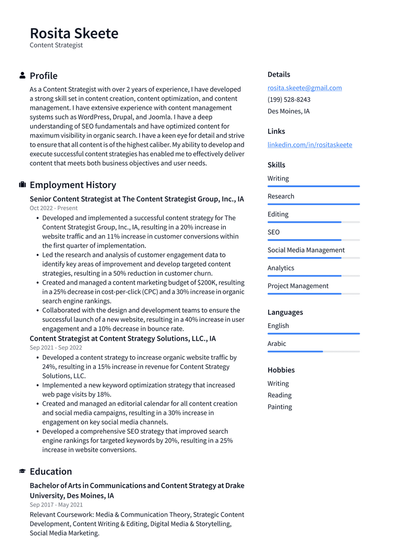 Netflix Content Strategist Resume Examples | ResumeCat