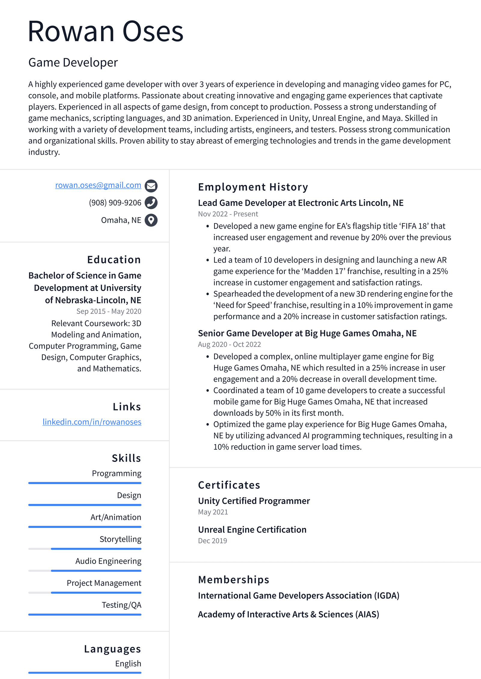 Netflix Game Developer Resume Examples | ResumeCat