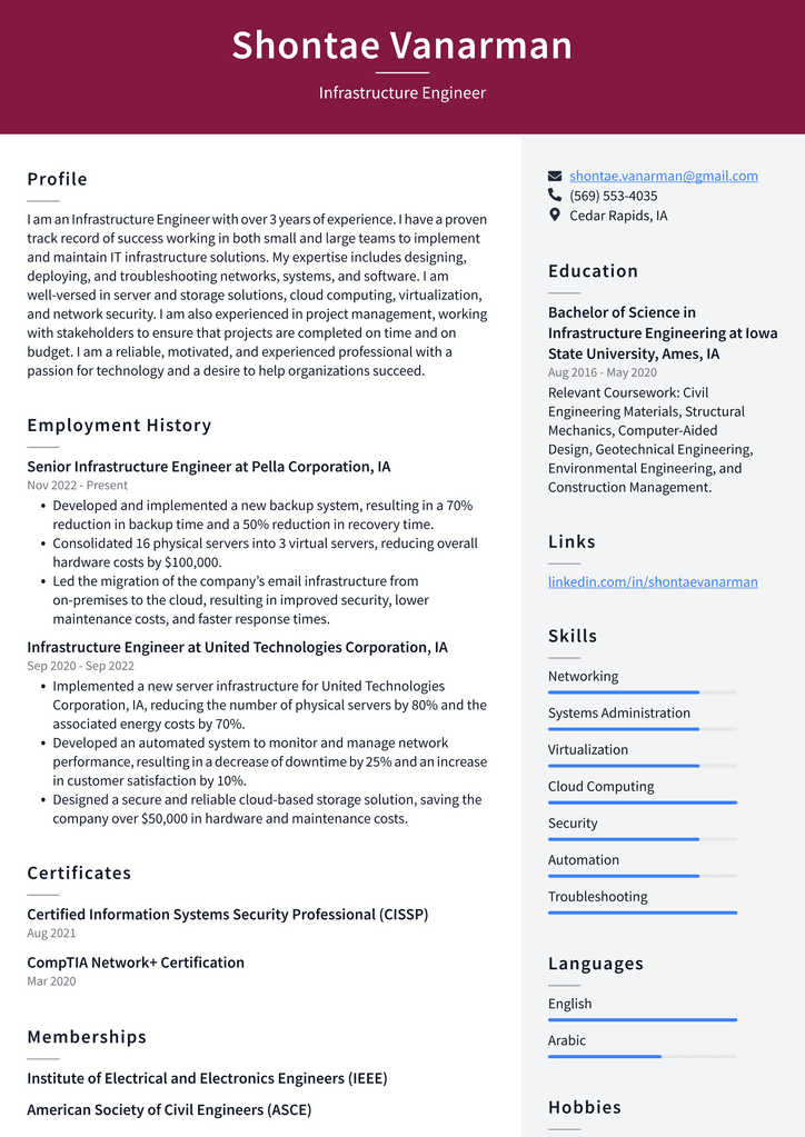 Netflix Infrastructure Engineer Resume Examples | ResumeCat