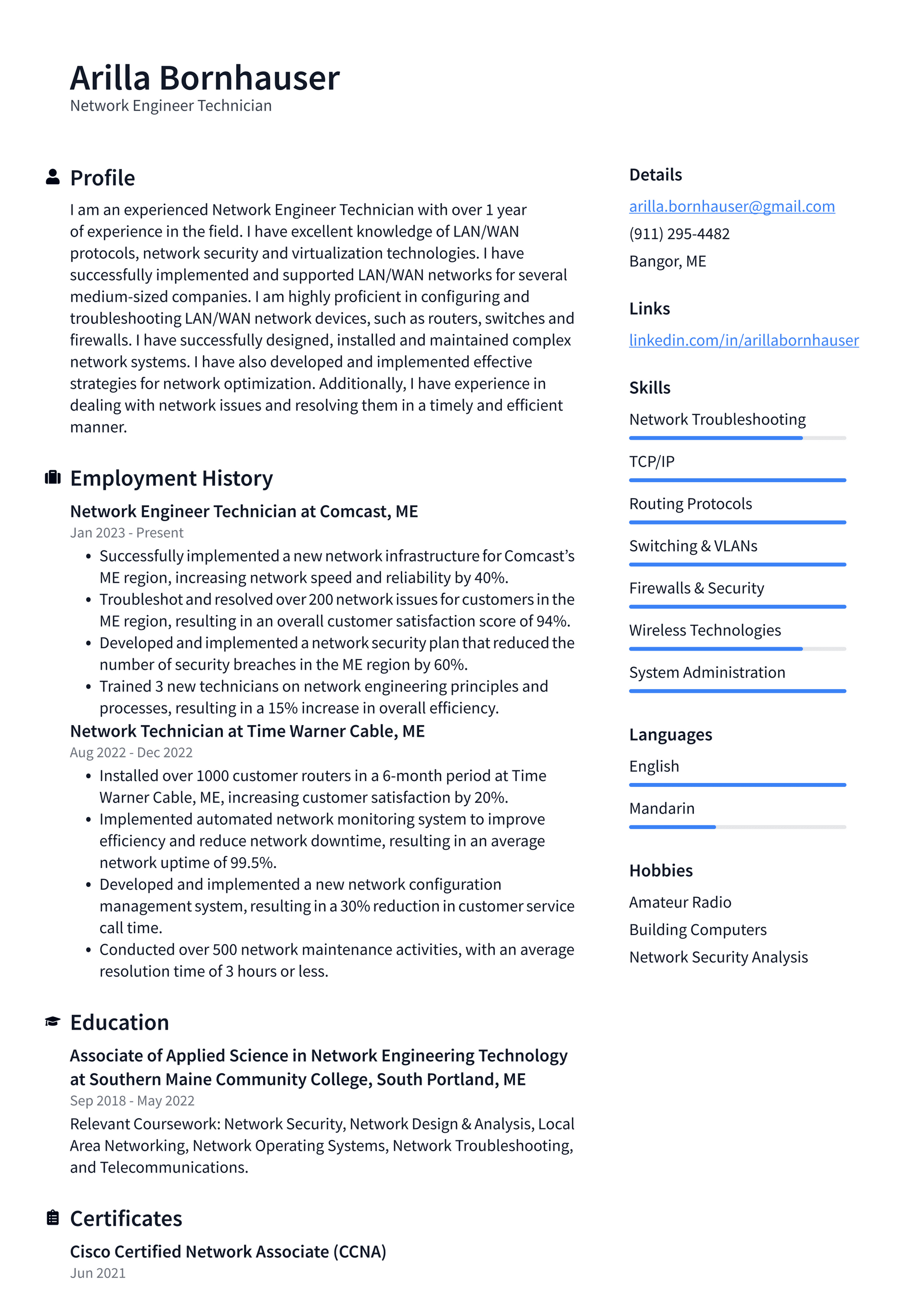 Netflix Network Engineer Technician Resume Examples