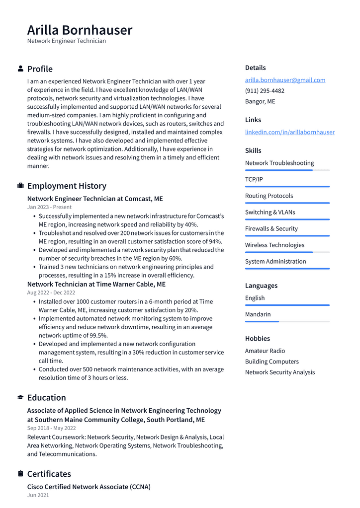 Netflix Network Engineer Technician Resume Examples