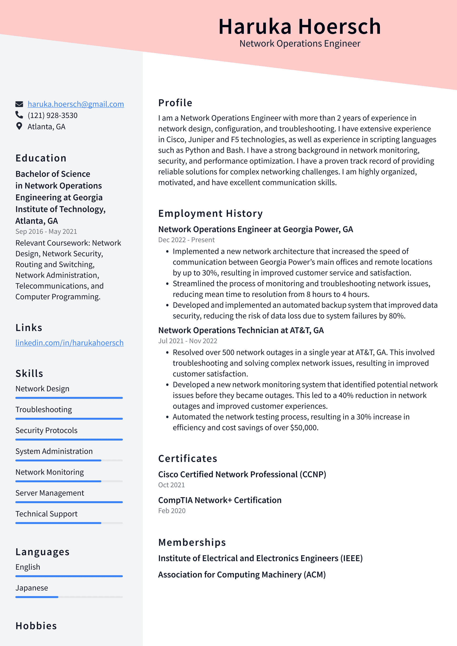 Netflix Network Operations Engineer Resume Examples