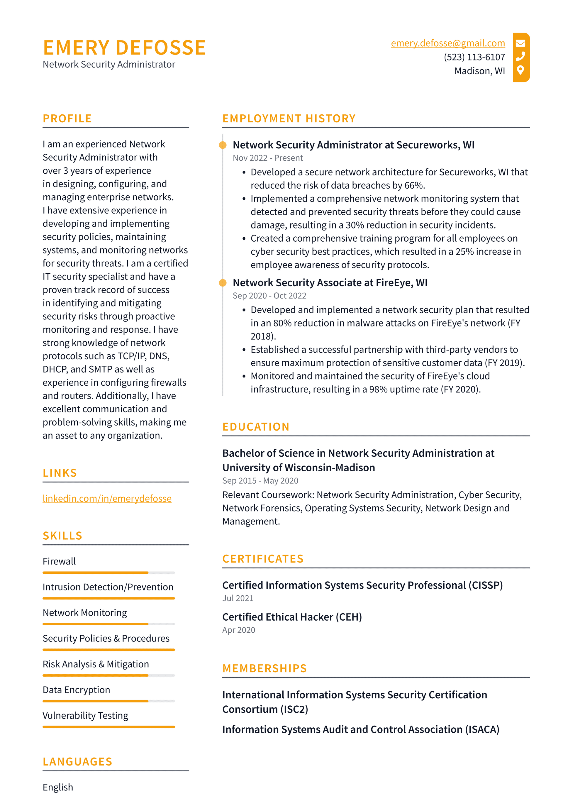 Netflix Network Security Administrator Resume Examples
