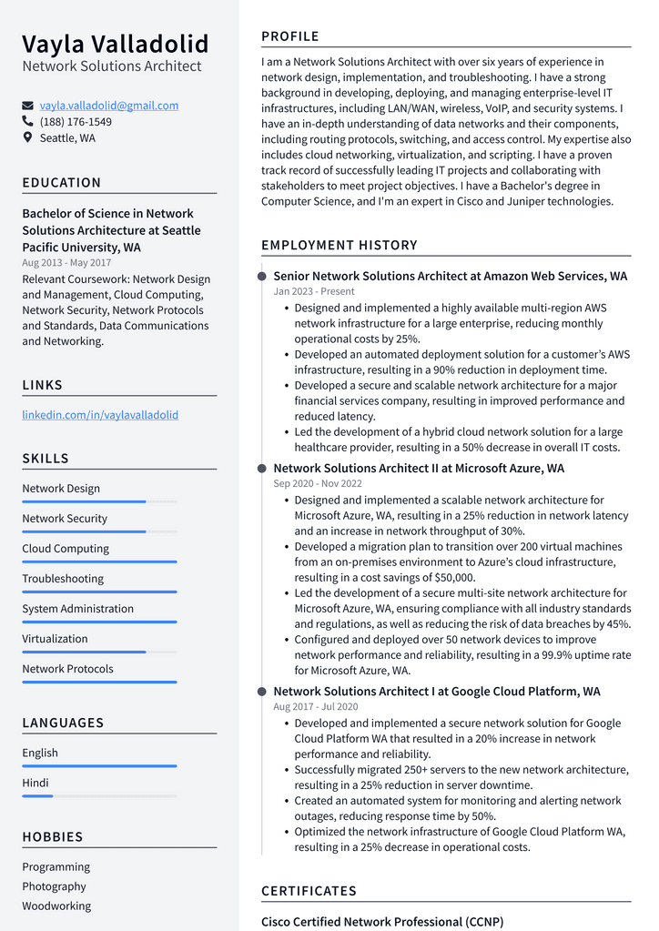 Netflix Network Solutions Architect Resume Examples