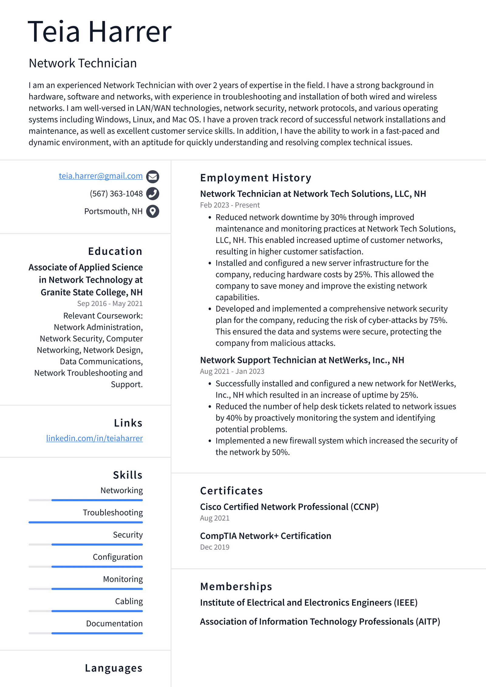 Netflix Network Technician Resume Examples | ResumeCat