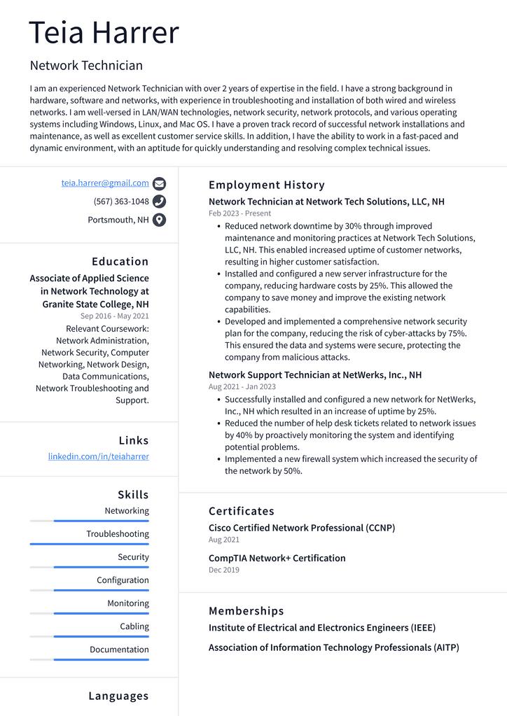 Netflix Network Technician Resume Examples | ResumeCat