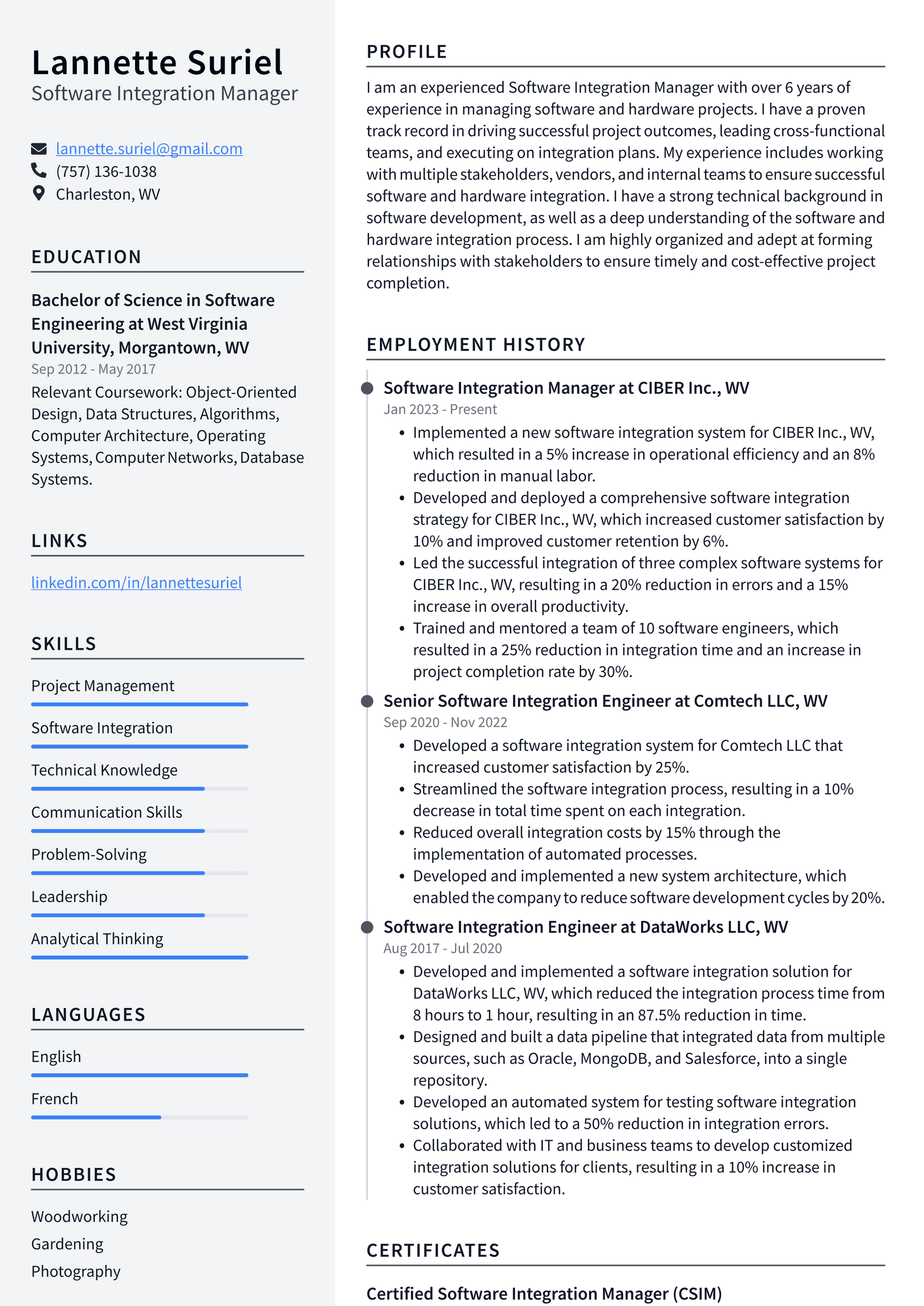 Netflix Software Integration Manager Resume Examples