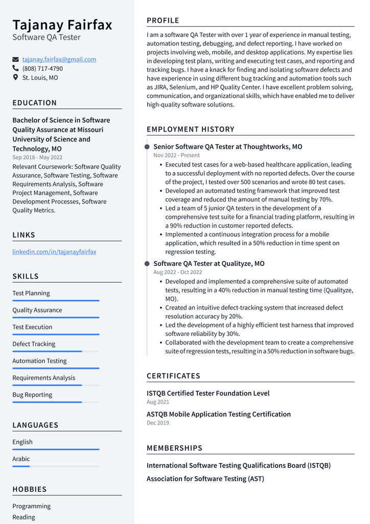 Netflix Software QA Tester Resume Examples | ResumeCat