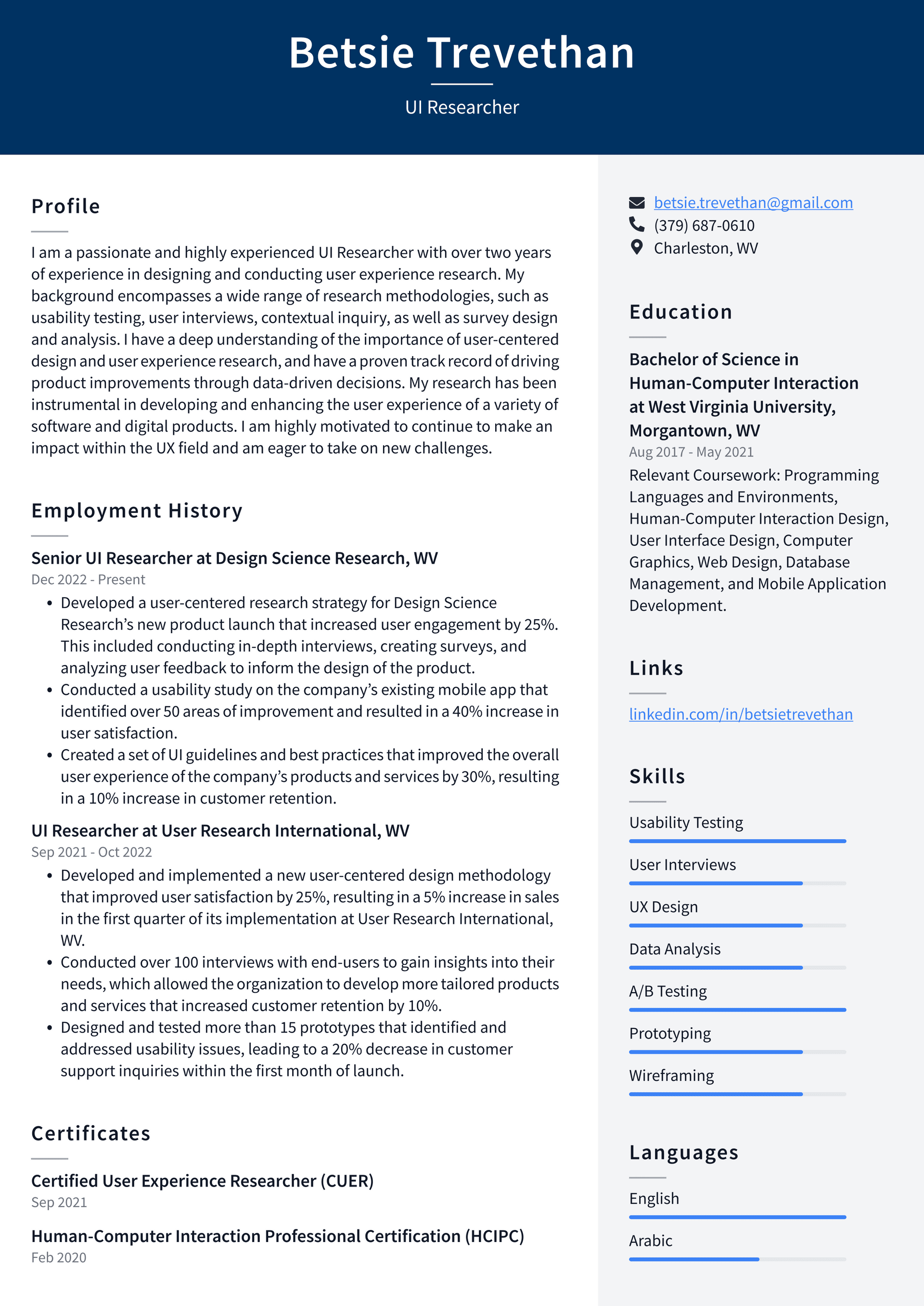 Netflix UI Researcher Resume Examples | ResumeCat