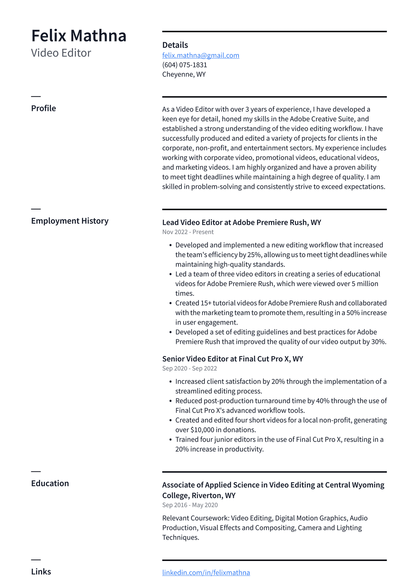 Netflix Video Editor Resume Examples | ResumeCat