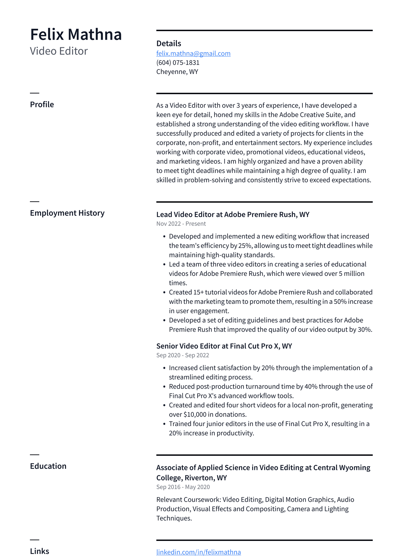 Netflix Video Editor Resume Examples | ResumeCat