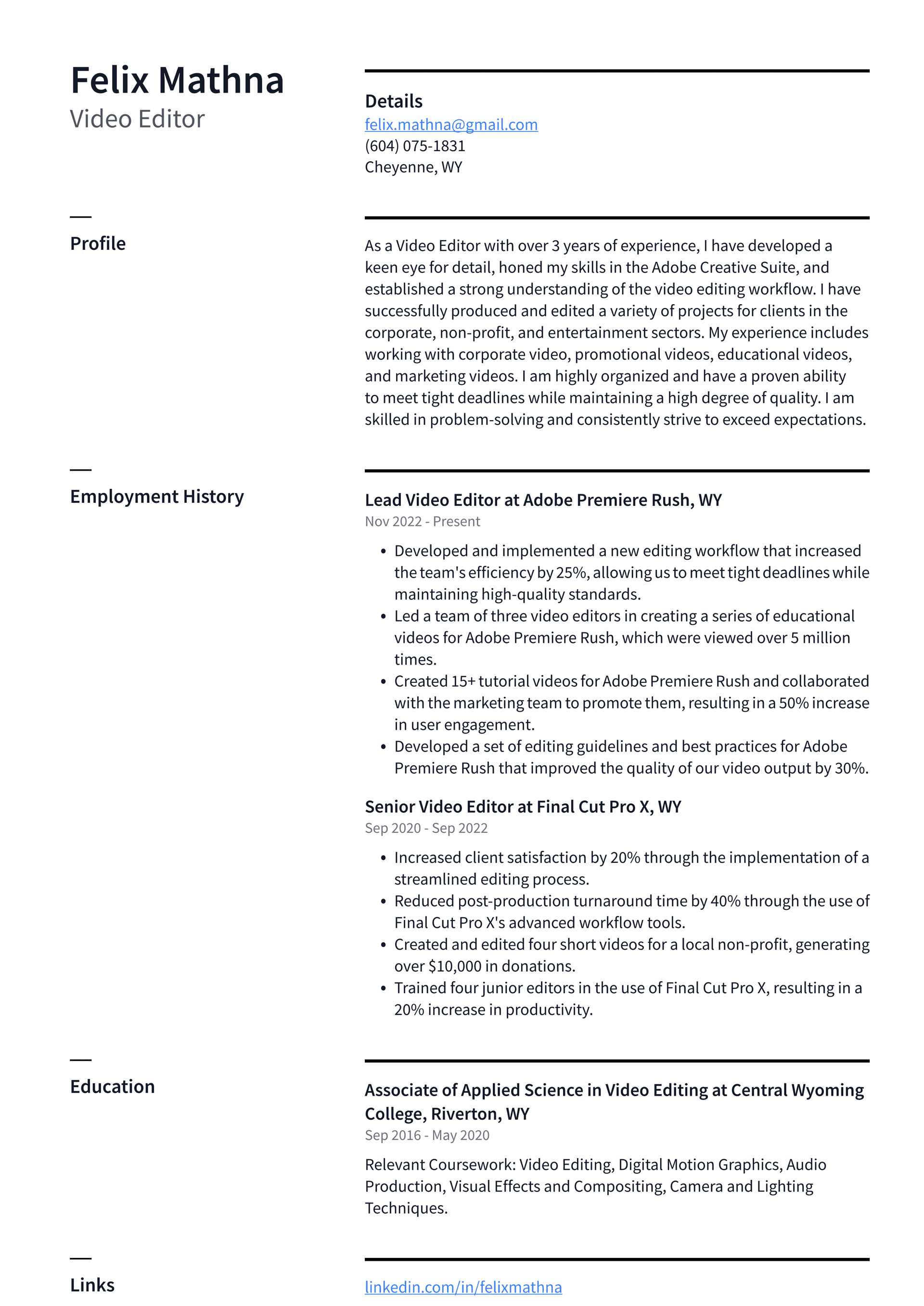 Netflix Video Editor Resume Examples | ResumeCat