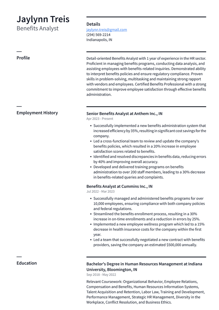 Oracle Benefits Analyst Resume Examples | ResumeCat