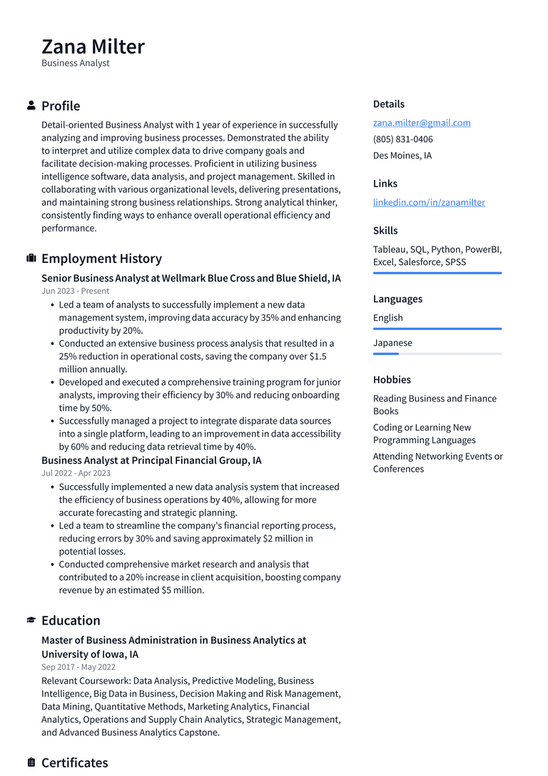 Oracle Business Analyst Resume Examples | ResumeCat