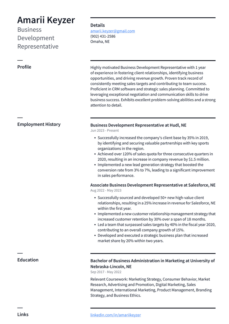 Oracle Business Development Representative Resume Examples
